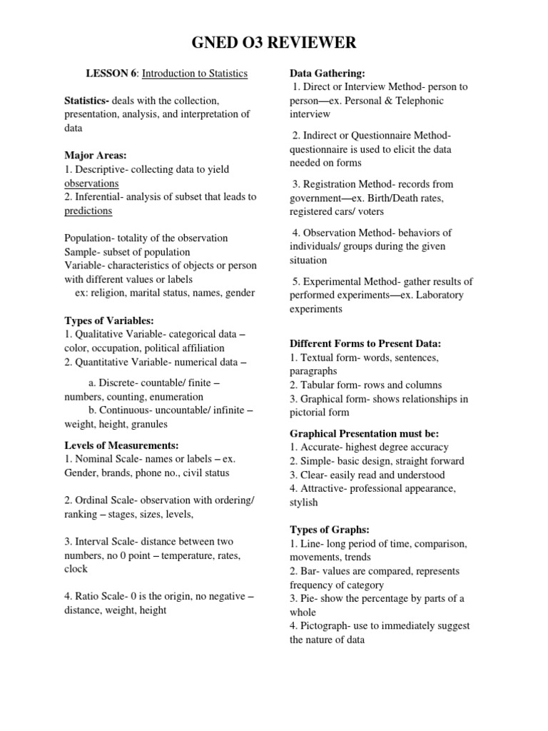 Gned 03 Reviewer Finals | PDF | Mode (Statistics) | Coefficient Of ...