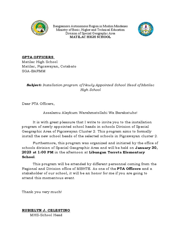 Invitation Letter For Installation | PDF