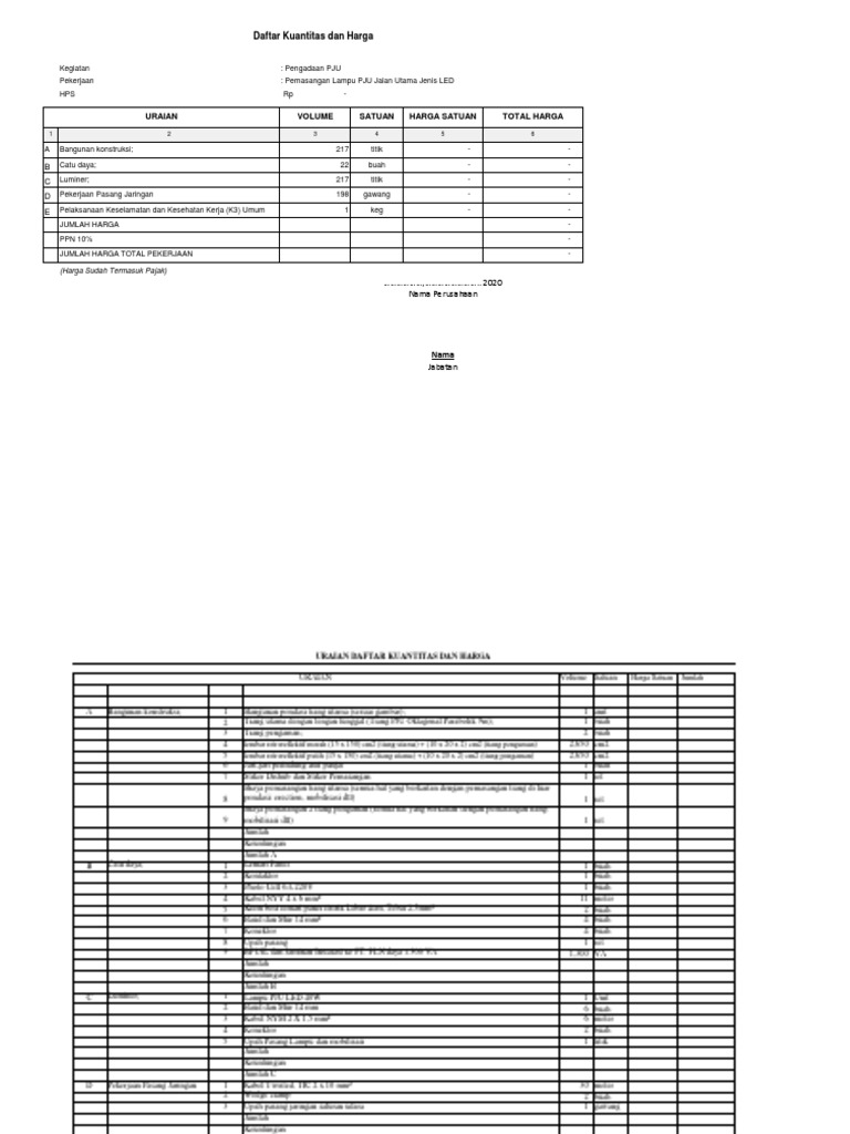 RAB Dan Spek Teknis PJU Jalan Utama Tender Ulang 3 | PDF