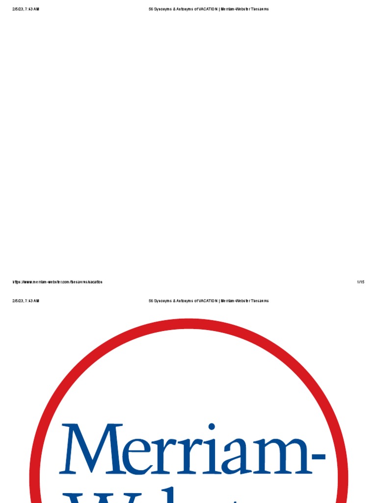 56 Synonyms & Antonyms of VACATION - Merriam-Webster Thesaurus | PDF | Lexicology | Publishing