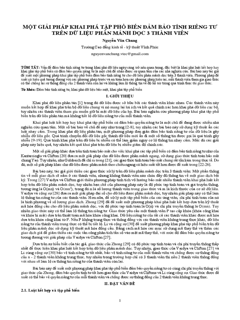 FAIR2020 - paper - 5 - Một giải pháp khai phá tập phổ biến đảm bảo tính riêng tư trên dữ liệu ...