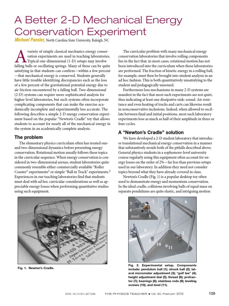 A Simple 2-D Mechanical Energy Conservation Experiment Using Newton's ...