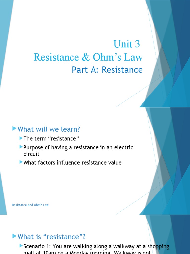 PEEE - Unit 3 Resistance and Ohm's Law (Part A) | PDF | Resistor | Electrical Resistance And ...