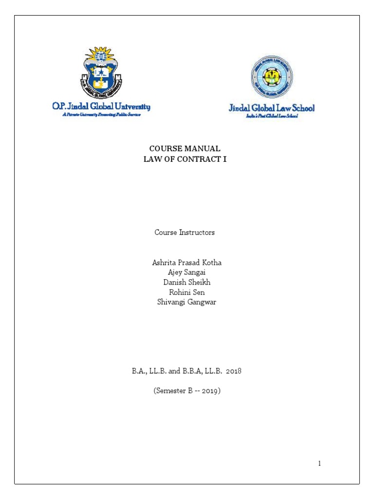Course Manual for Law of Contract I: An Introduction to the Basic ...