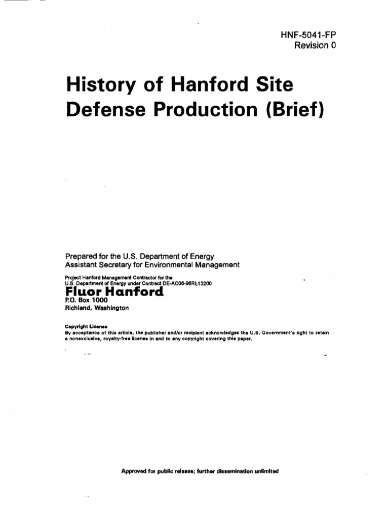 History of Hanford Site Defense Production (Brief) : Fluor Hanf | PDF ...