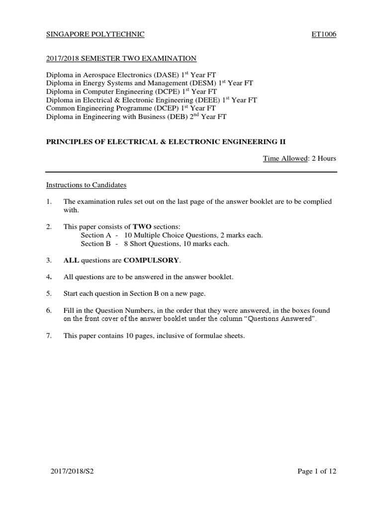 Electrical Engineering Exam Paper | PDF | Rectifier | Semiconductors