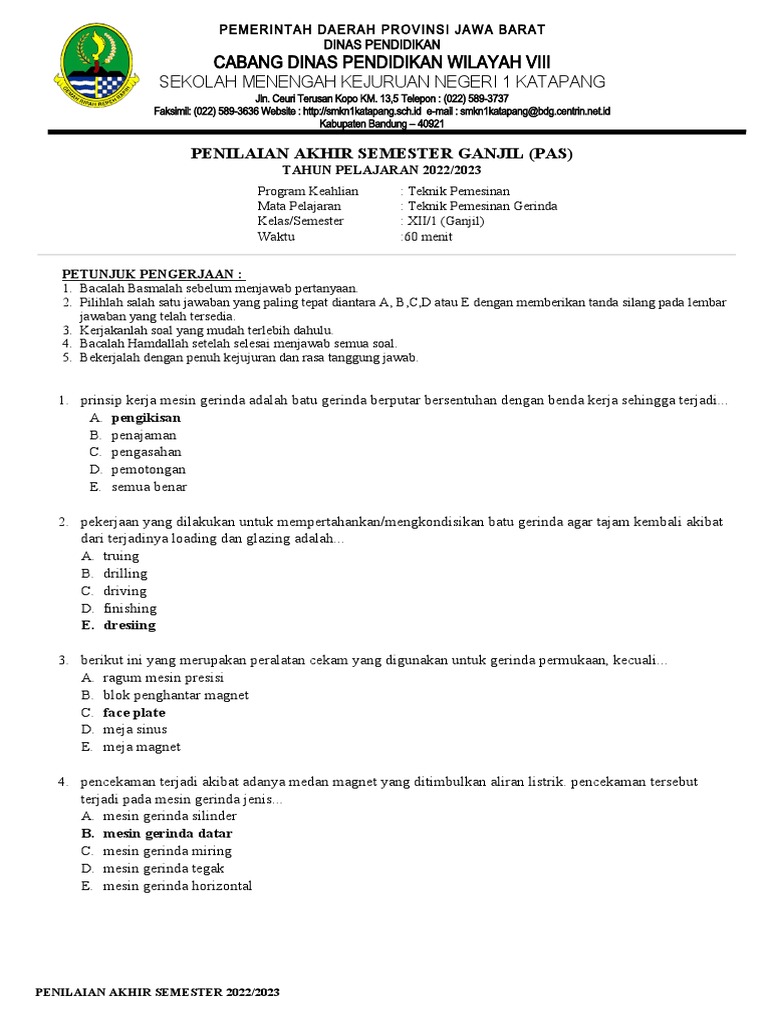 Format Soal Pas Ganjil MP Gerinda | PDF