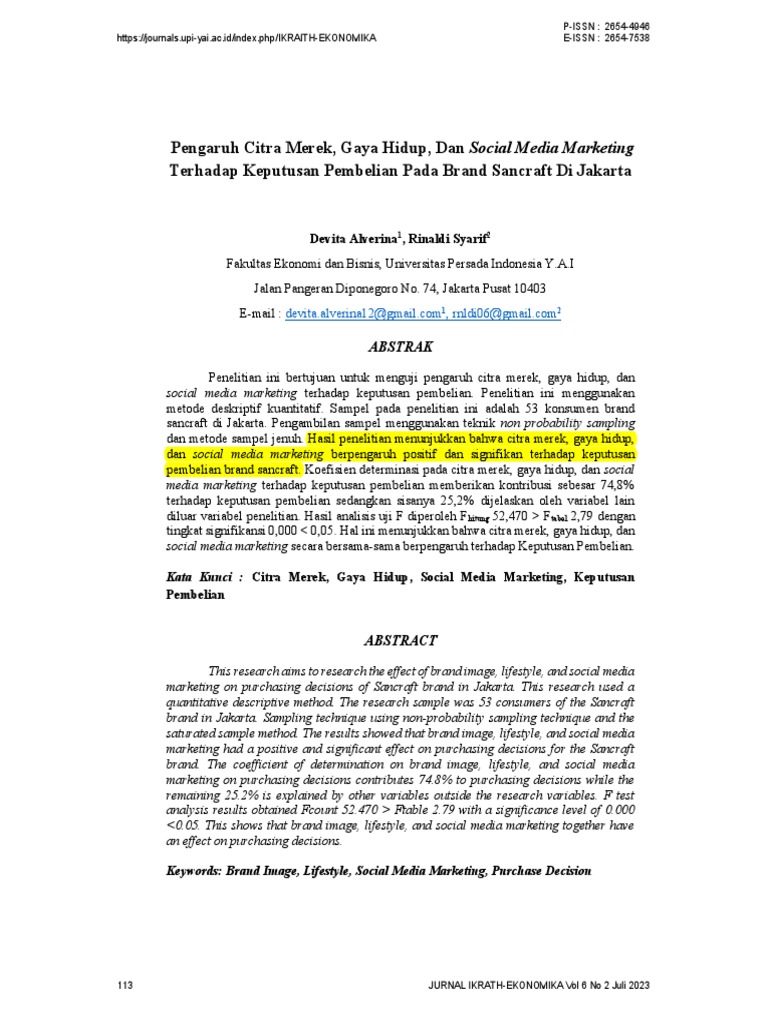 Pengaruh Citra Merek, Gaya Hidup, Dan Social Media Marketing Terhadap Keputusan Pembelian Pada ...