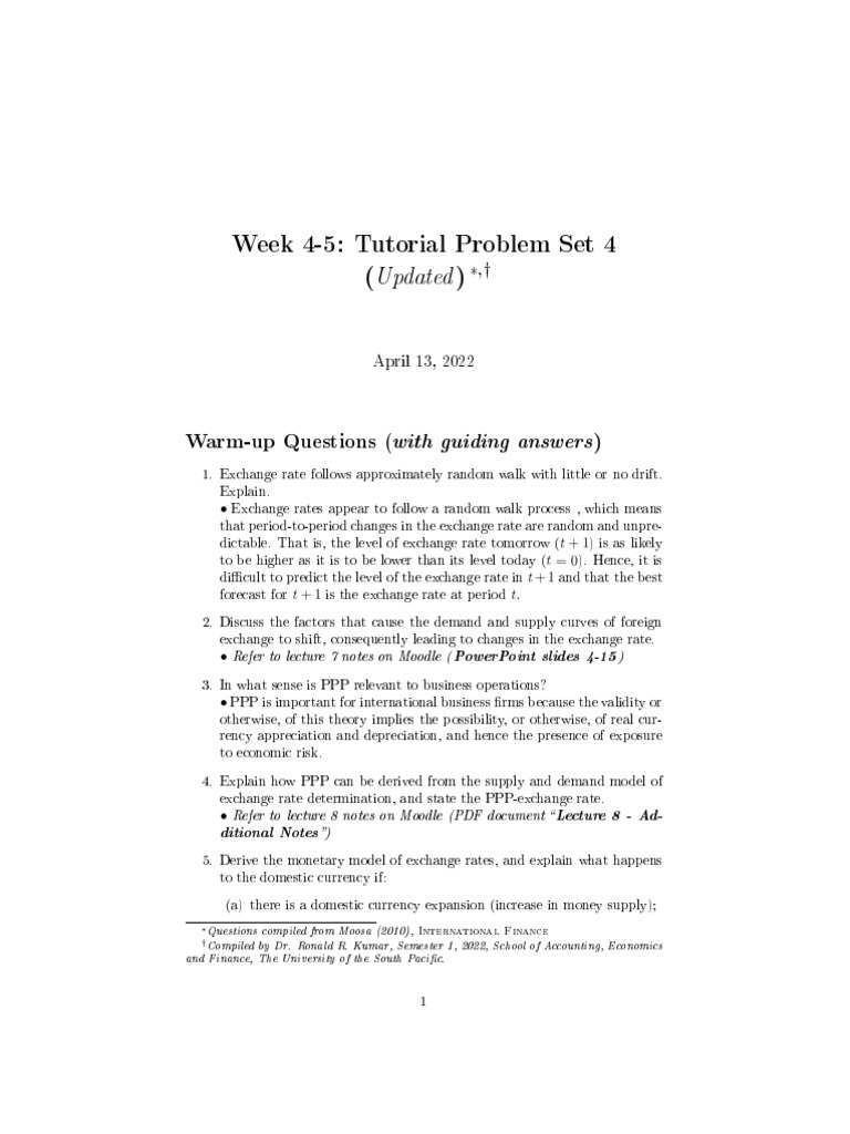 Week 4-5 Tutorial Solutions Updated | PDF | Currency Appreciation And Depreciation | Exchange Rate