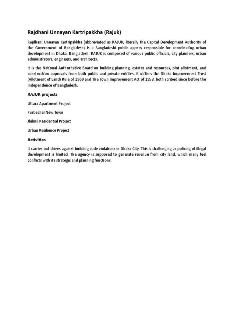Overview of RAJUK's Urban Development Role | PDF | Finance & Money ...