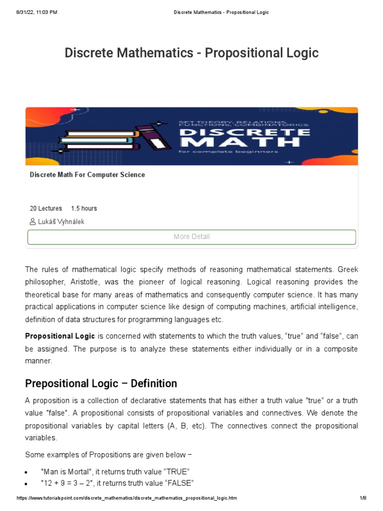 Discrete Mathematics - Propositional Logic | PDF | Contradiction | Logic
