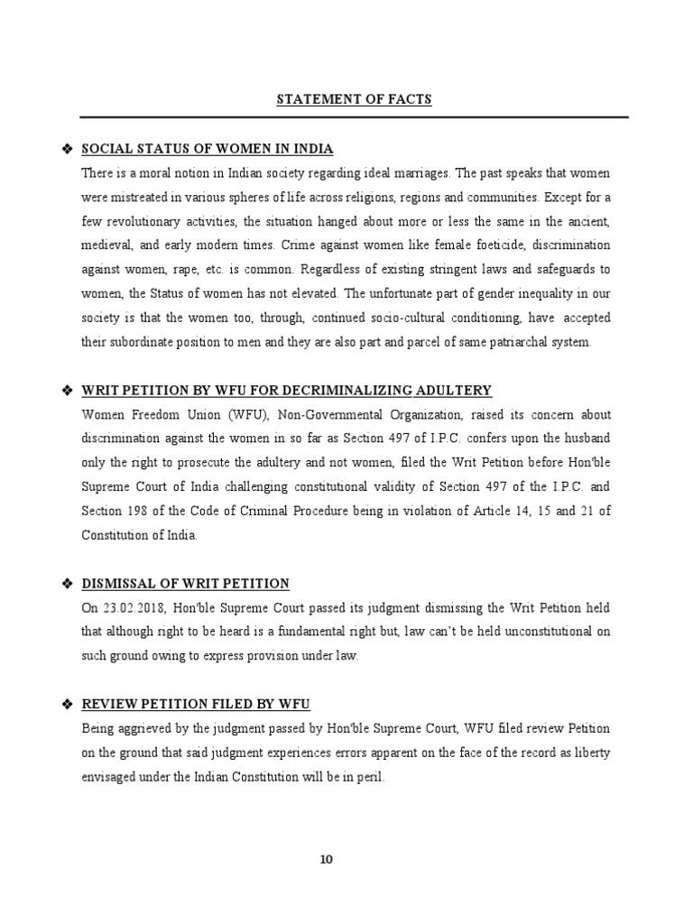 Moot Court Problem Under Sec.497 Ipc | PDF | Applied Ethics | Human Rights
