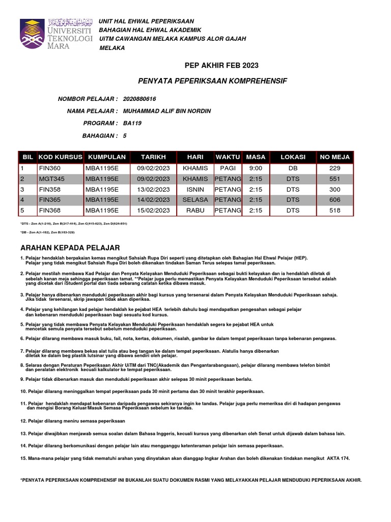 Final Exam Table Pdf