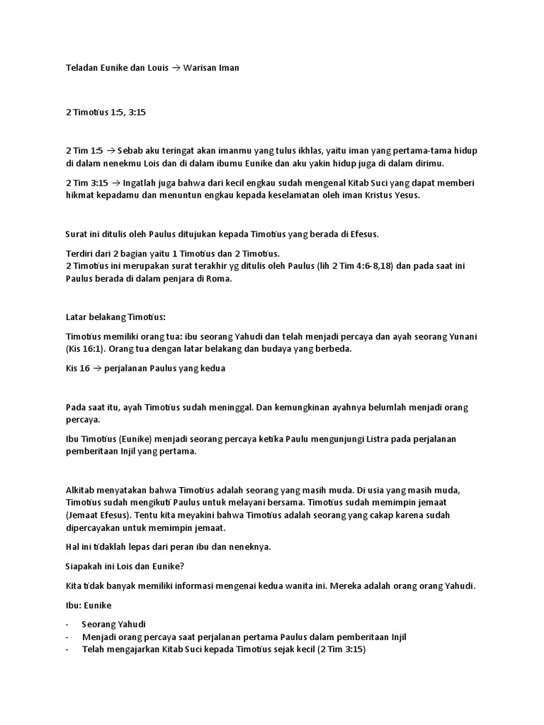Warisan Iman Eunike dan Lois kepada Timotius | PDF | Pengembangan Diri