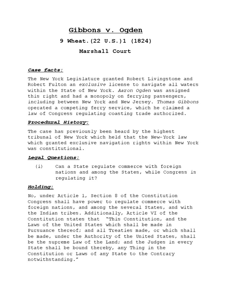 Gibbons V Ogden Case Brief | PDF | The United States | Constitutional Law