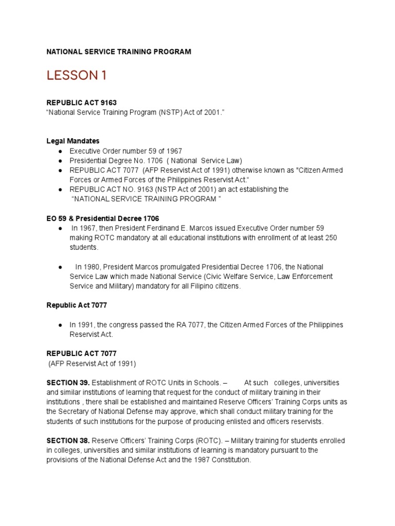 NSTP Republic Act 9163 & Citizenship Training | PDF | Social Institutions