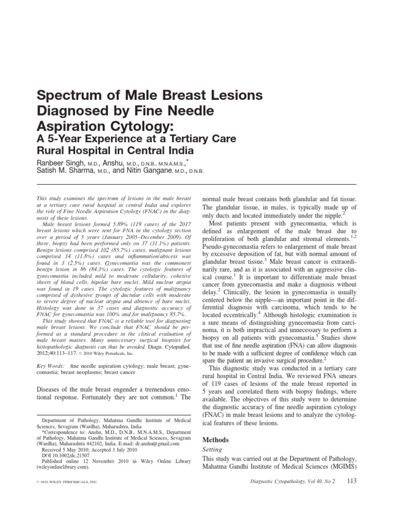 Male Breast Lesion Spectrum and Role of FNAC Diagnosis | PDF ... Male Breast Lesion Spectrum and Role of FNAC Diagnosis | PDF ...