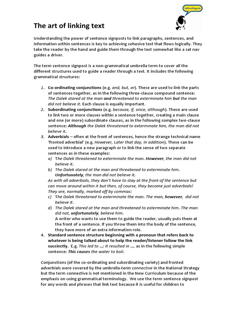 Art of Linking Text | PDF | Clause | Sentence (Linguistics) Art of Linking Text | PDF | Clause | Sentence (Linguistics)