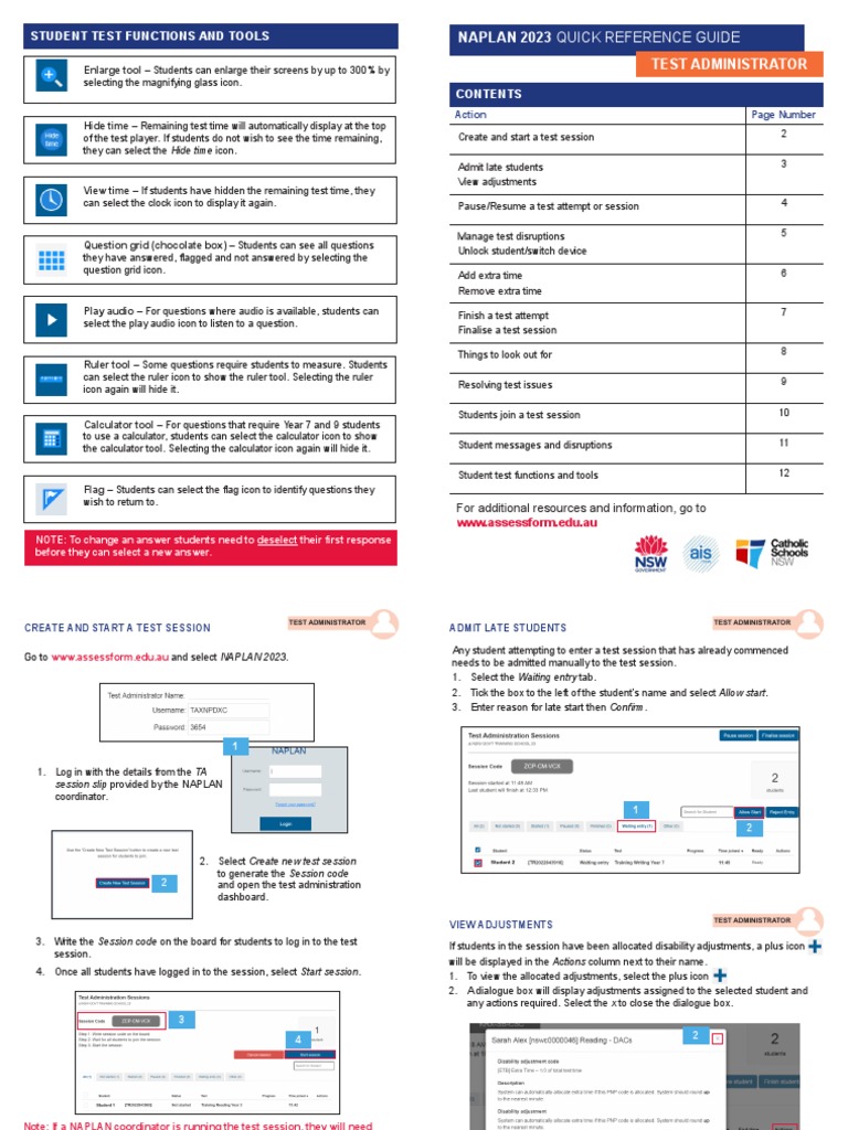 2023 NAPLAN Quick Reference Guide - Test Administrator | PDF | Icon ...