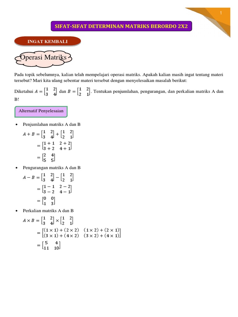 Materi Determinan Matriks Ordo 2x2 | PDF