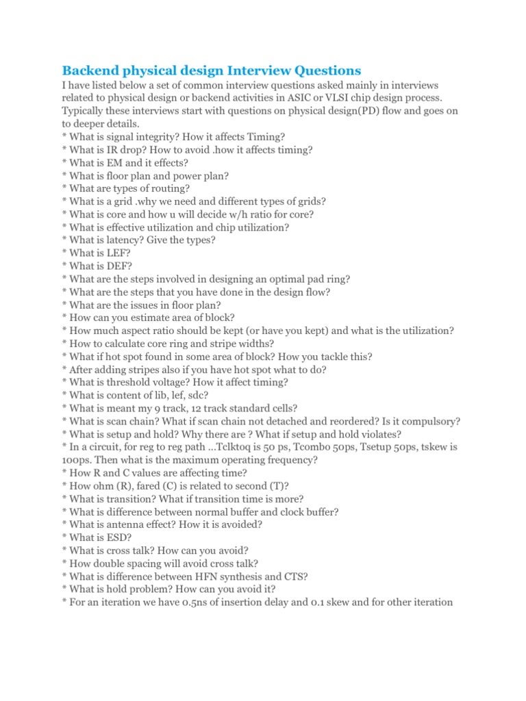 VEERU - Backend Physical Design Interview Questions | PDF | Vhdl ...