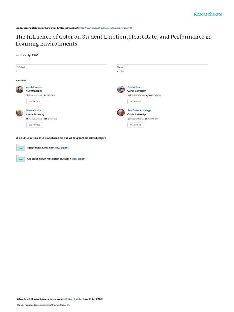 The Influence of Color On Student Emotio | PDF | Color | Learning