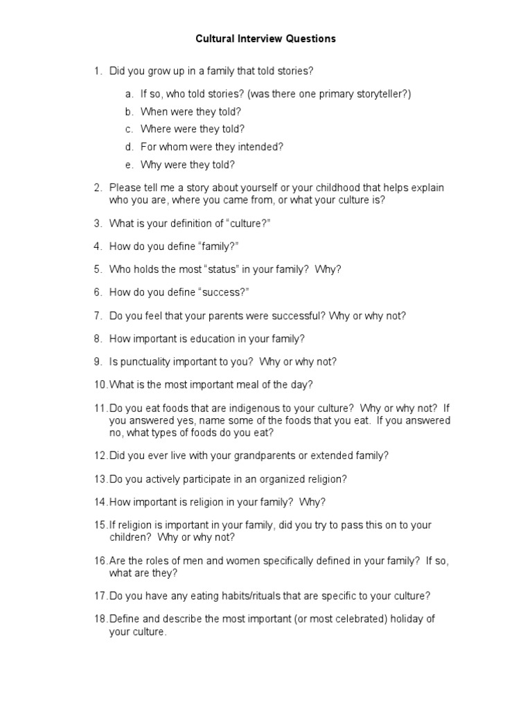 Cultural Interview Questions Guide | PDF | Social Science
