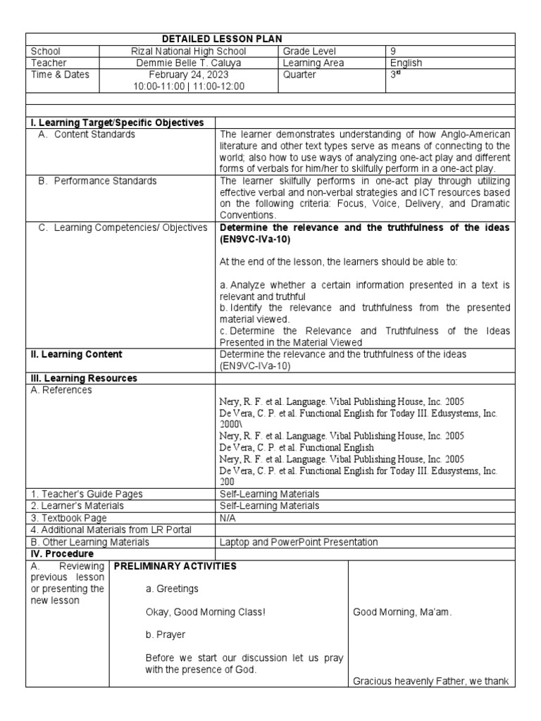 Grade 9 English Lesson Plan | PDF | Social Media | Popular Culture ...