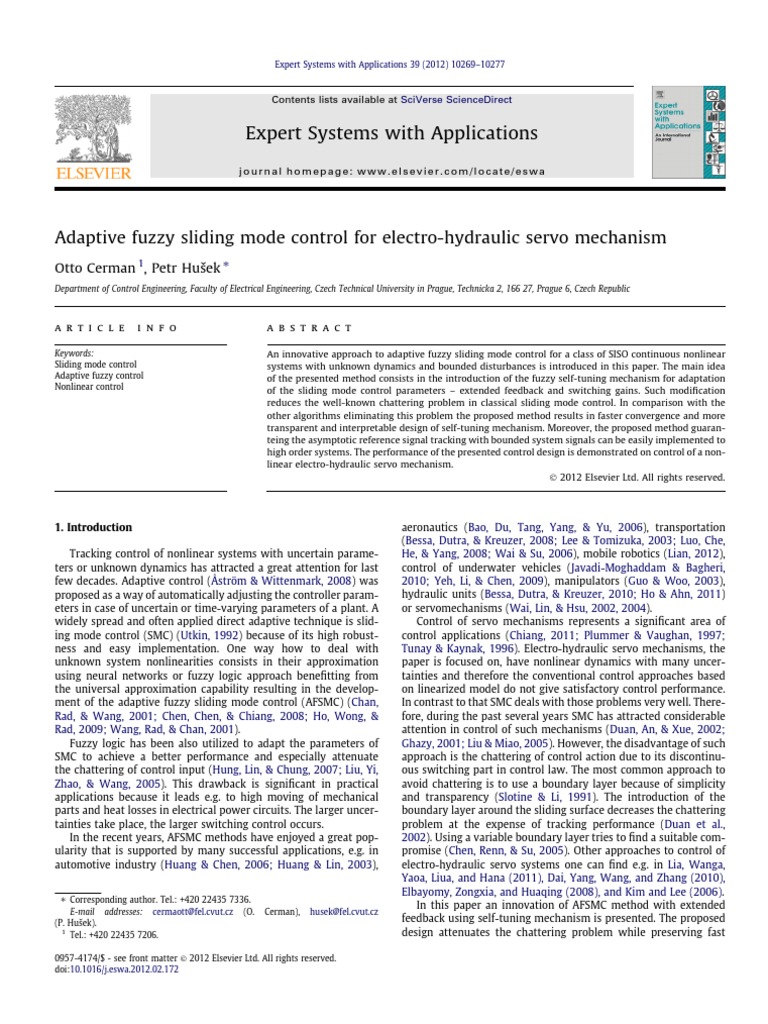 Adaptive Fuzzy Sliding Mode Control For Electro Hydraulic Servo ... Adaptive Fuzzy Sliding Mode Control For Electro Hydraulic Servo ...