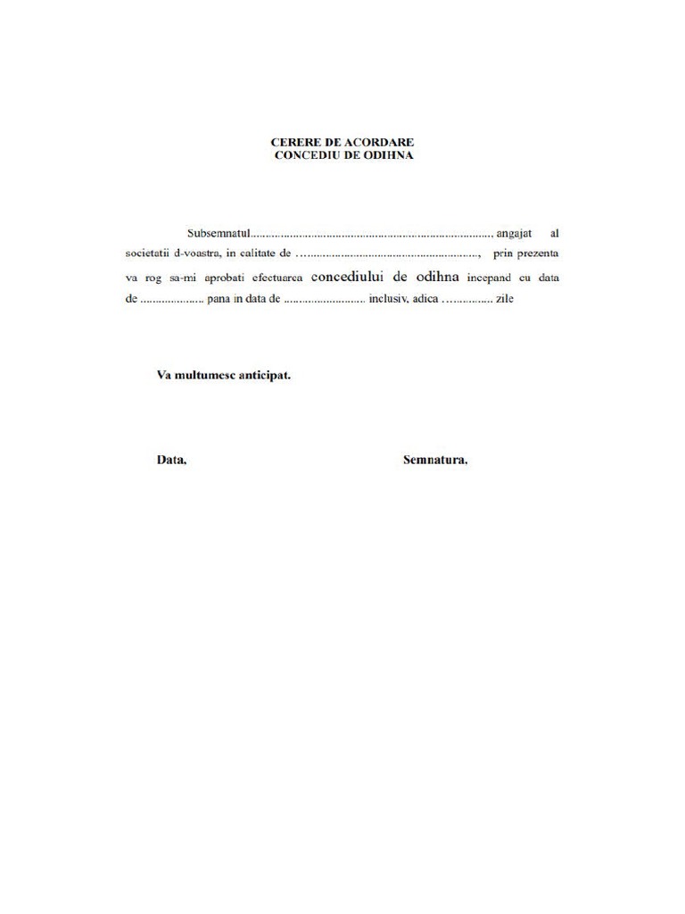 Cerere Concediu Odihna | PDF