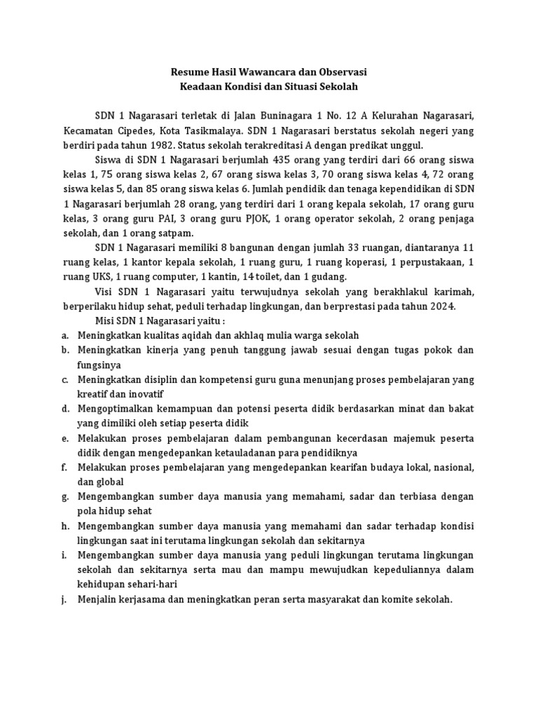 Resume Hasil Wawancara Dan Observasi | PDF