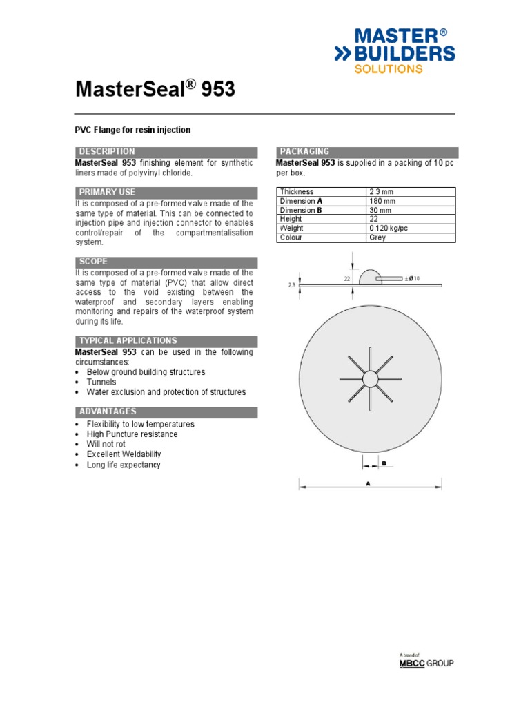 Masterseal 953 Tds | PDF | Polyvinyl Chloride | Materials