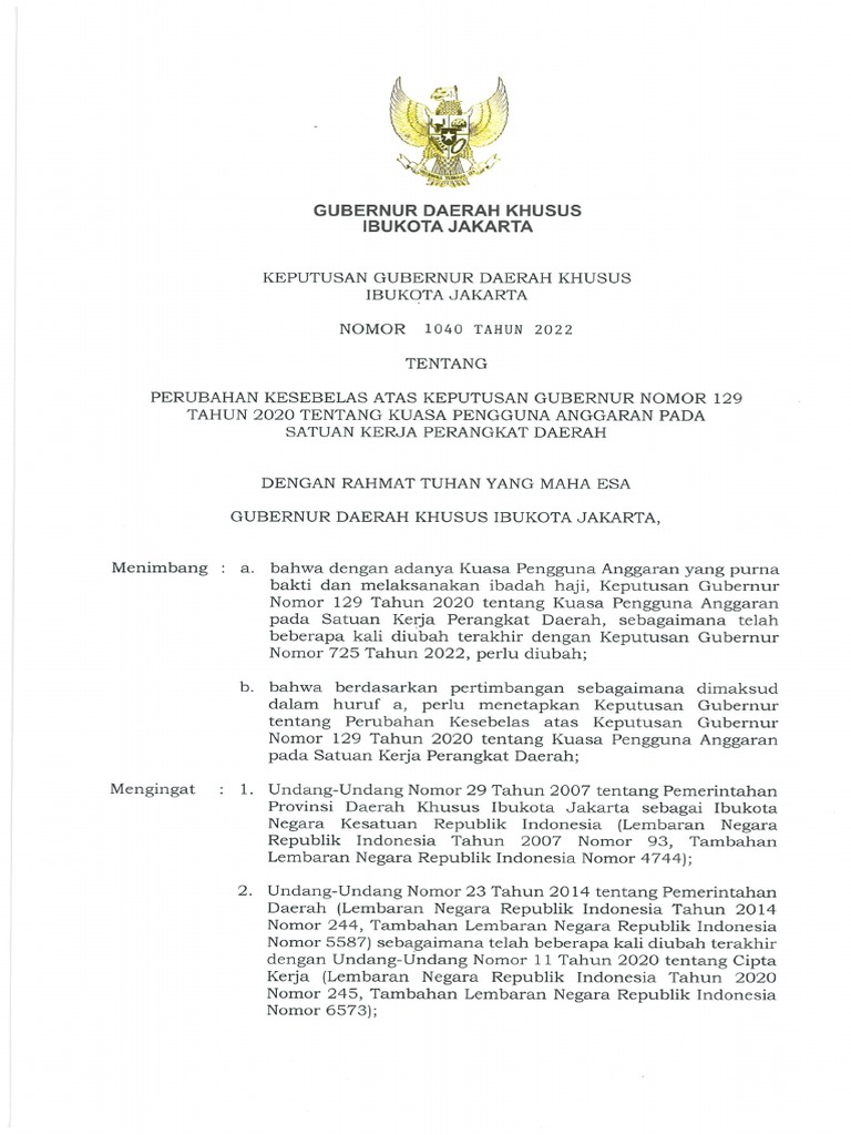 SK Gub Perubahan Kpa | PDF