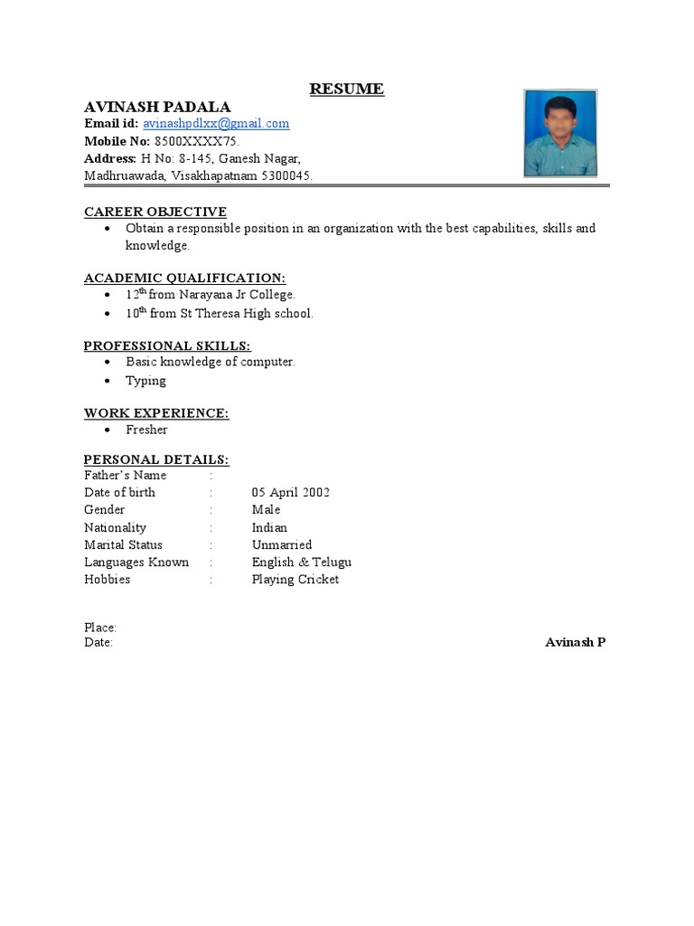Simple Fresher Resume Format | PDF