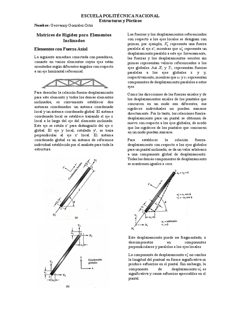 Matrices de Rigidez para Elementos Inclinados - Geovanny González | PDF ...
