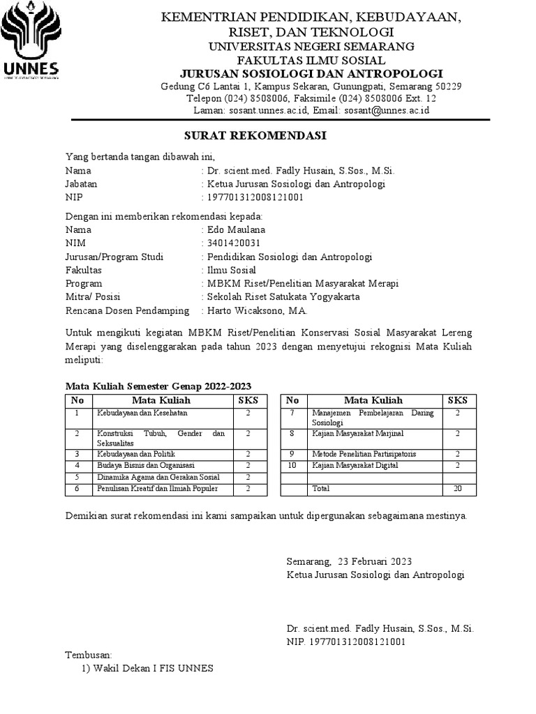 Edo Maulana - Surat Rekomendasi Prodi Pendidikan Sosant-1 | PDF Edo Maulana - Surat Rekomendasi Prodi Pendidikan Sosant-1 | PDF