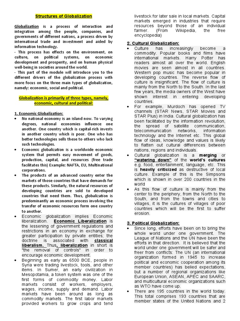 Types and Structures of Globalization | PDF | Globalization | Economies