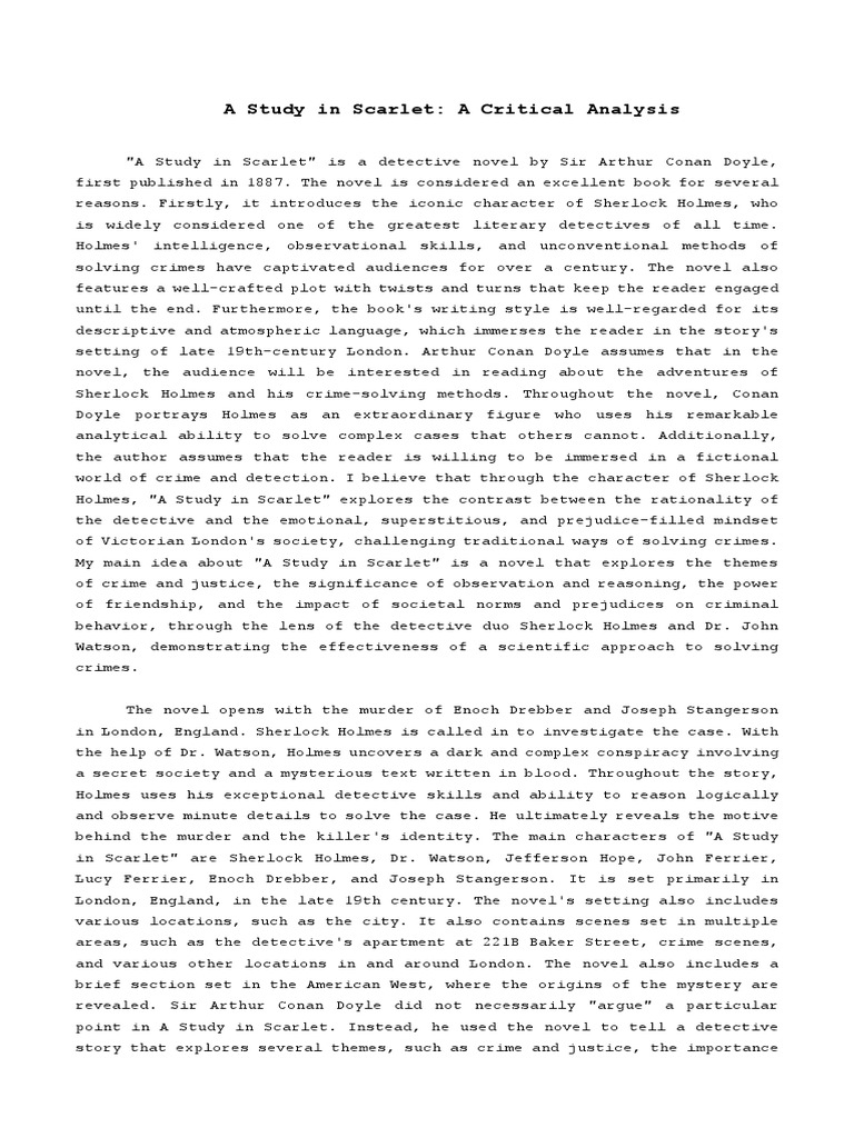 A Study in Scarlet Critical Analysis | PDF | Sherlock Holmes | A Study ...