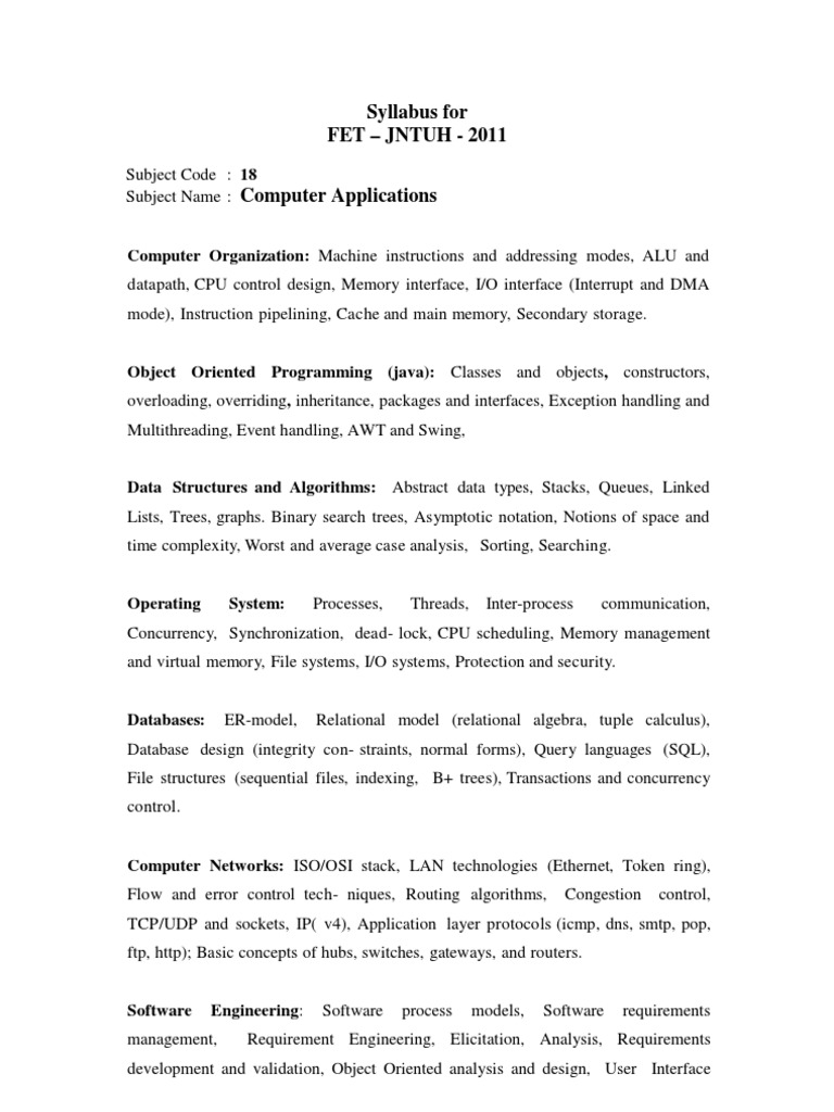 JNTUH Computer Applications Syllabus | PDF | Computers