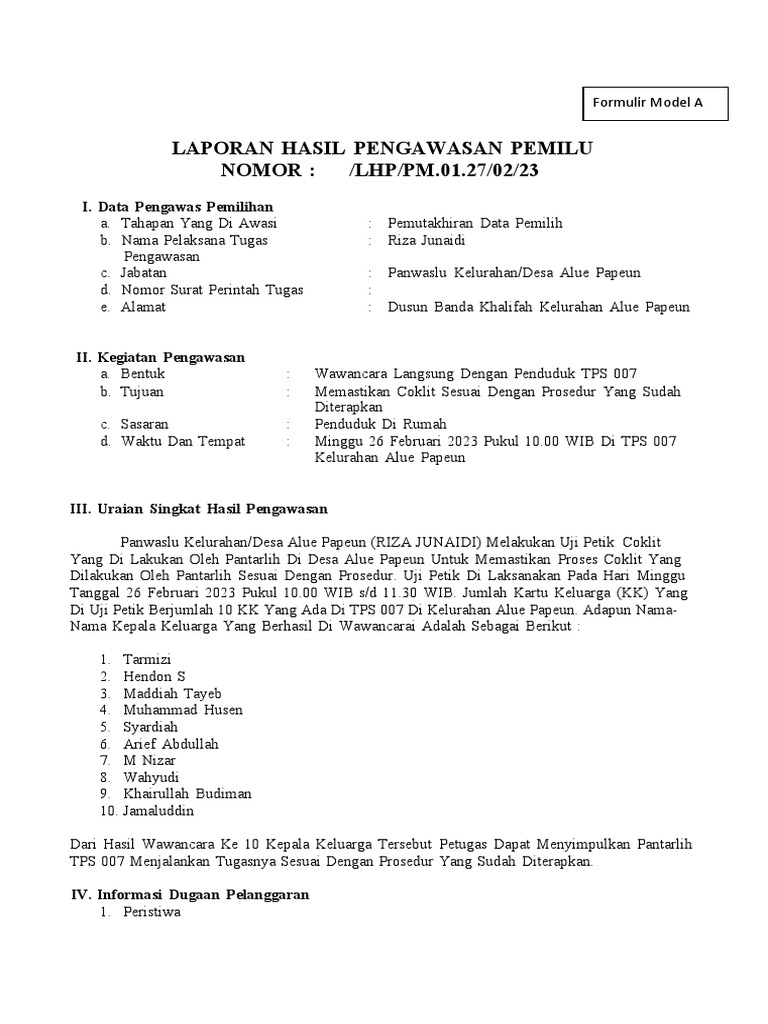 Form A LHP 1 | PDF