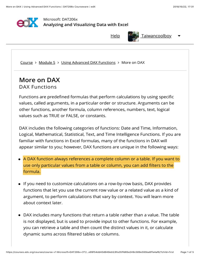 More On DAX - Using Advanced DAX Functions - DAT206x Courseware - EdX ...