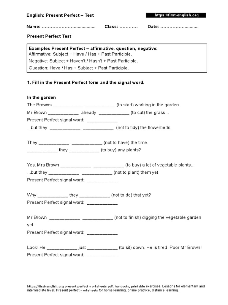 Present Perfect Test | PDF
