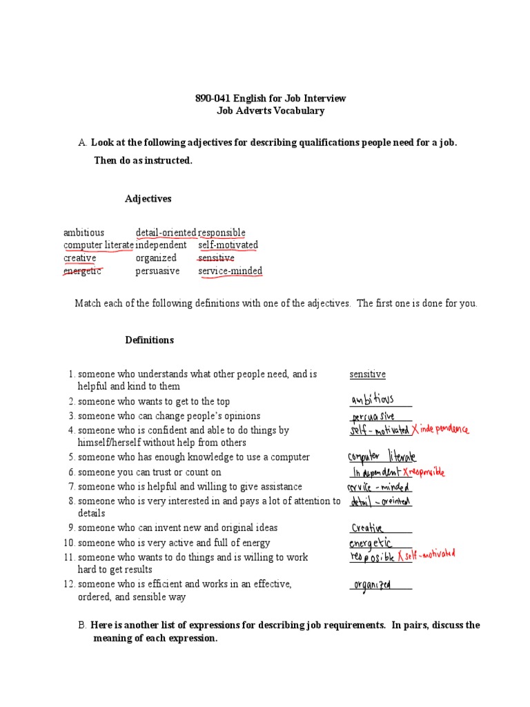 Lesson 3 Job Adverts Vocabulary | PDF | Psychological Concepts ...