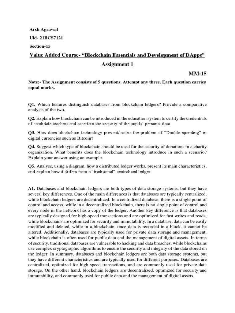 Blockchain Essentials and DApps Assignment | PDF | Data Management | Cyberspace