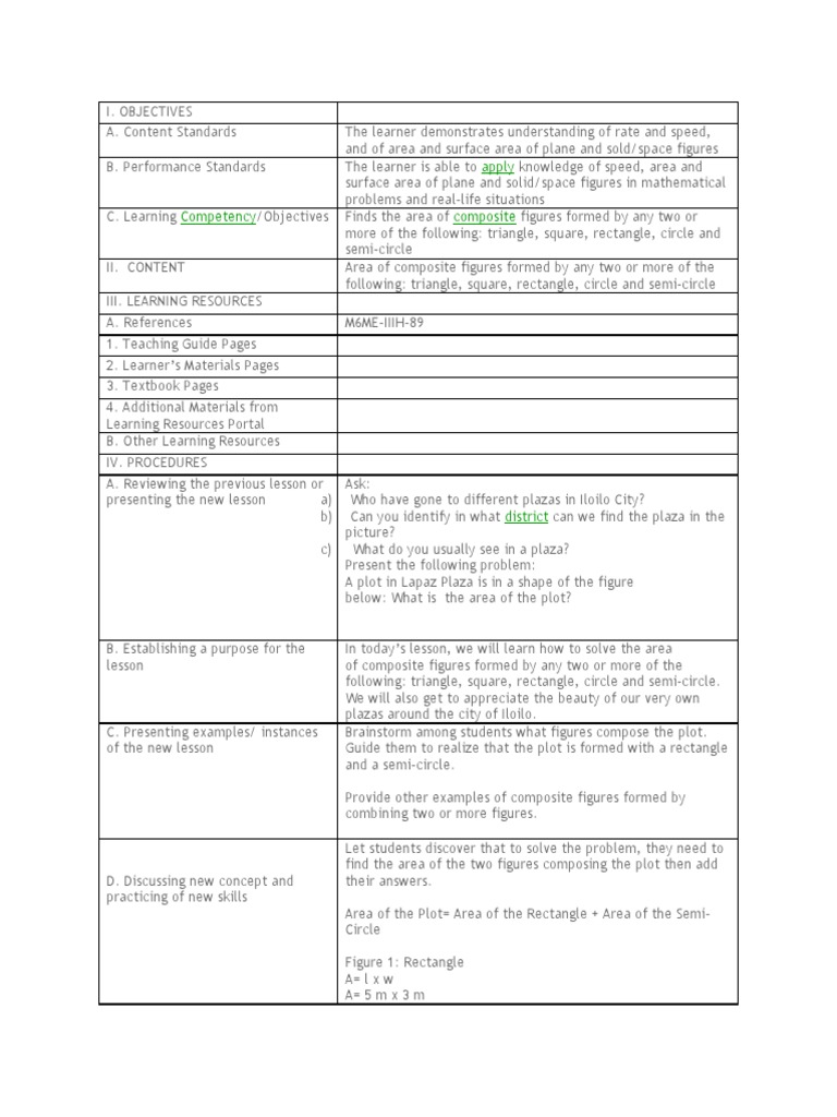 Contextualized Lesson Plan Math 6 q3 | Download Free PDF | Area | Learning