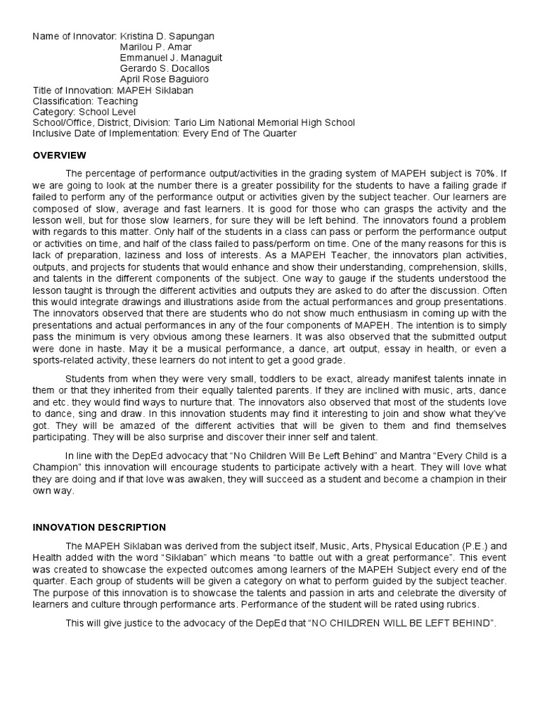 Innovation Paper | PDF | Learning | Teachers