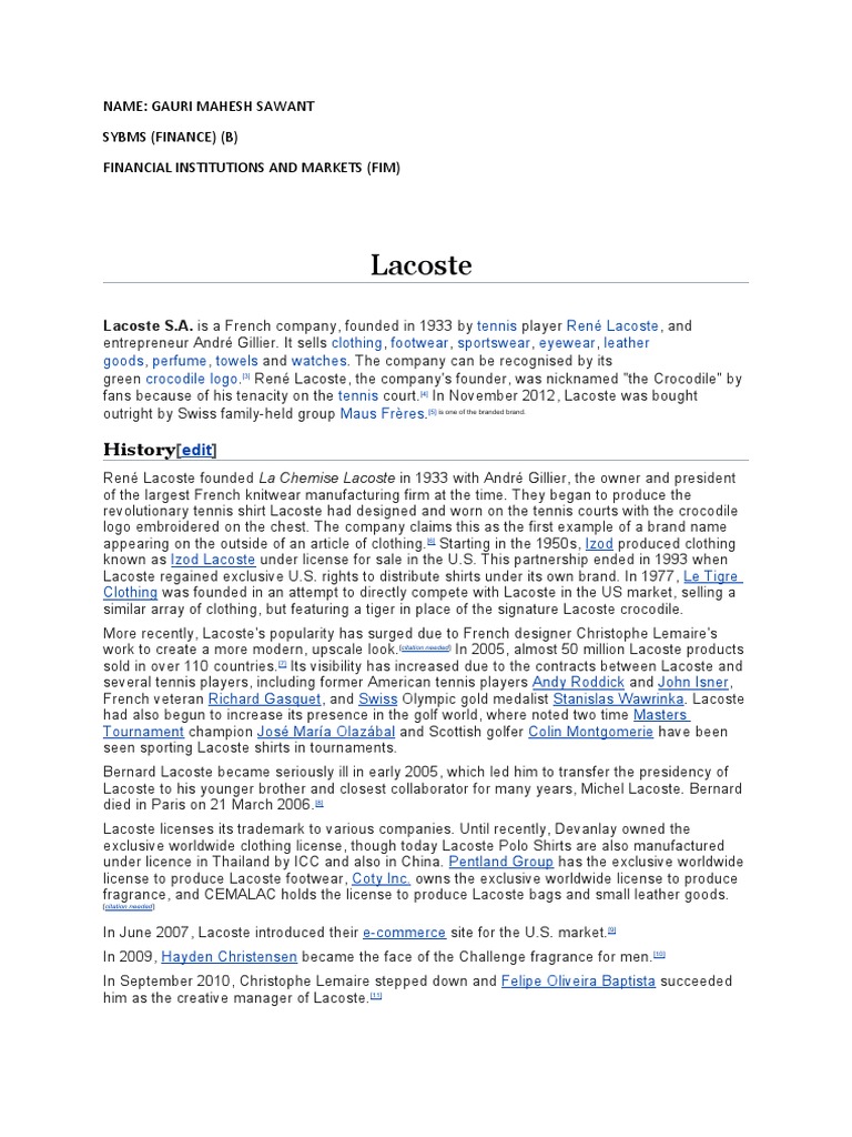 Lacoste: History | PDF | Business | Business Economics