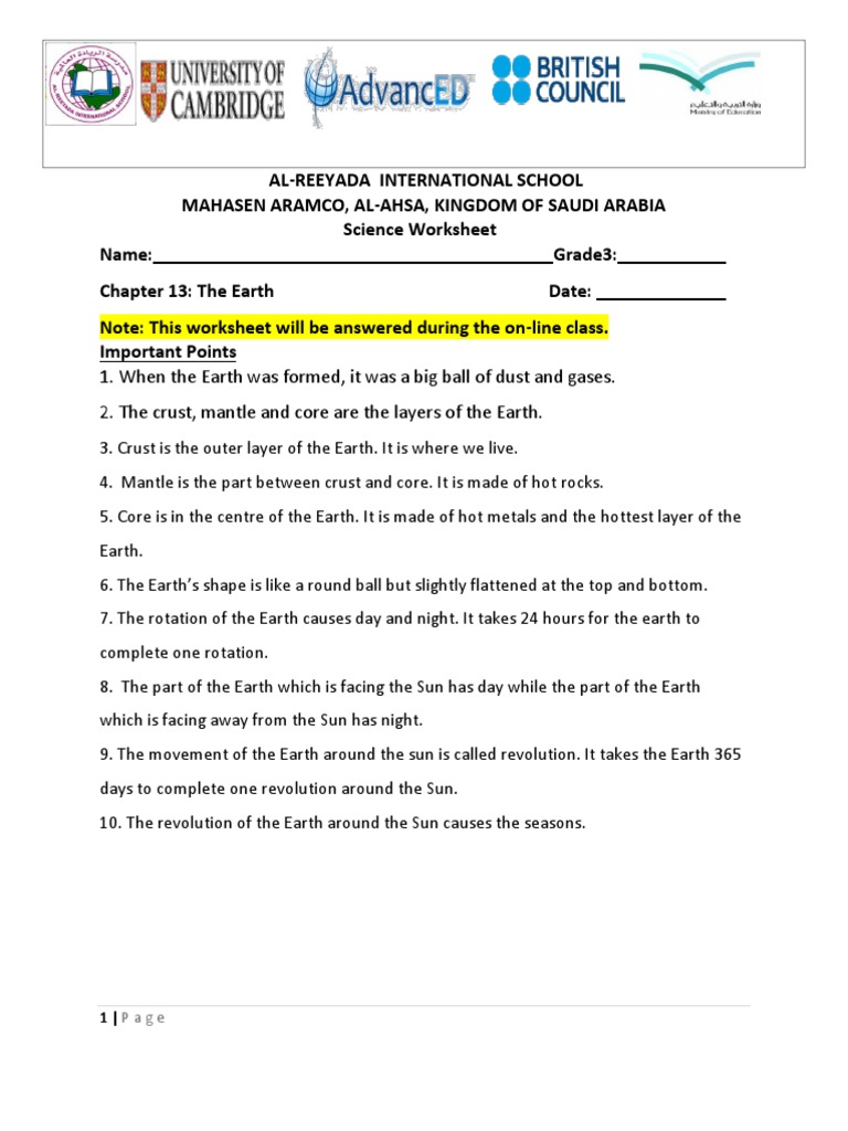 Worksheet - The Earth | PDF | Earth | Sun