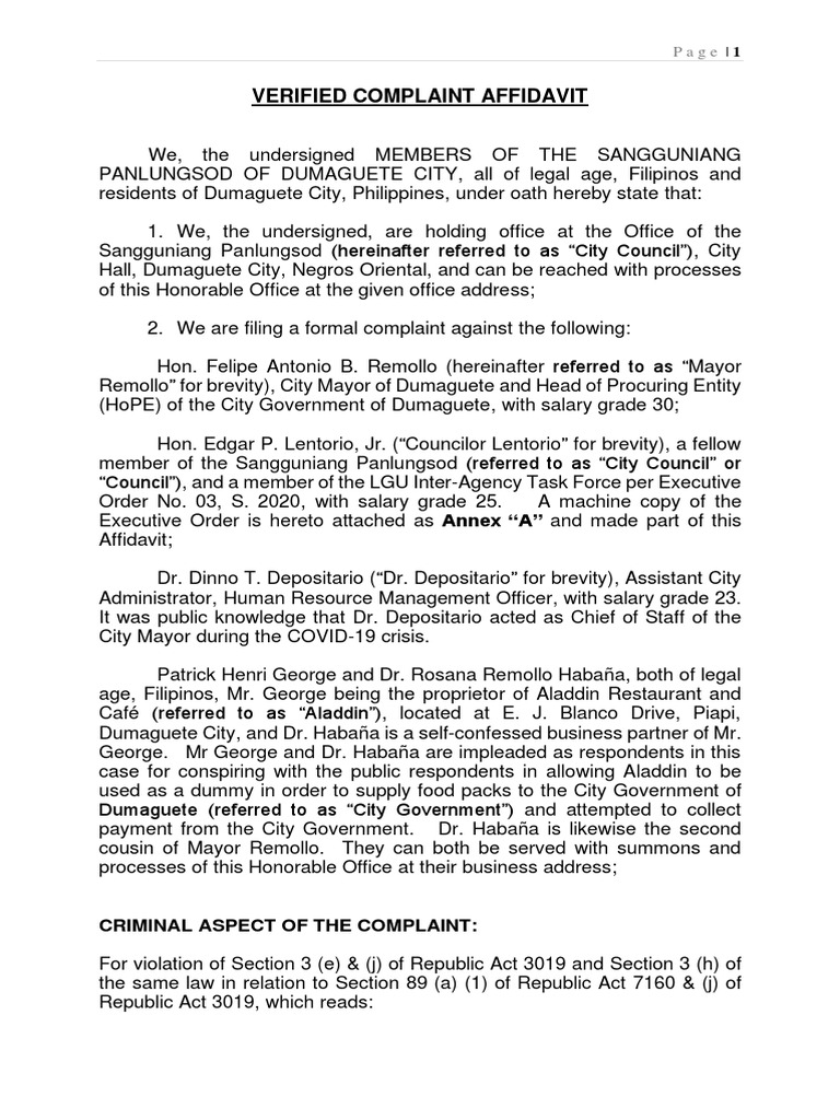 Covid Meals Verified Complaint | PDF | Taxes | Business