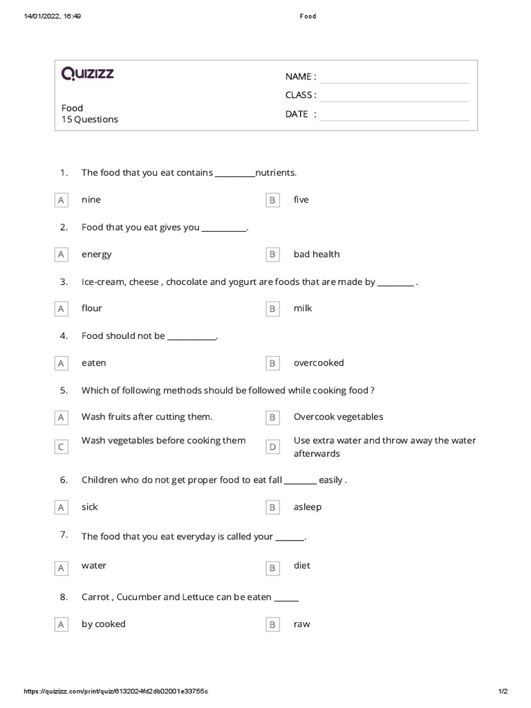 Revision Worksheet-Food | Download Free PDF | Foods | Vegetables